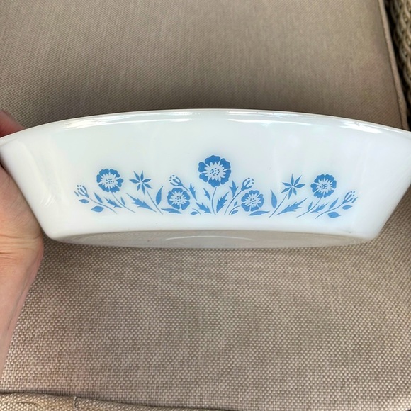 Kitchen | Vtg White Milk Glass Split Serving Dish Blue Flowers | Poshmark